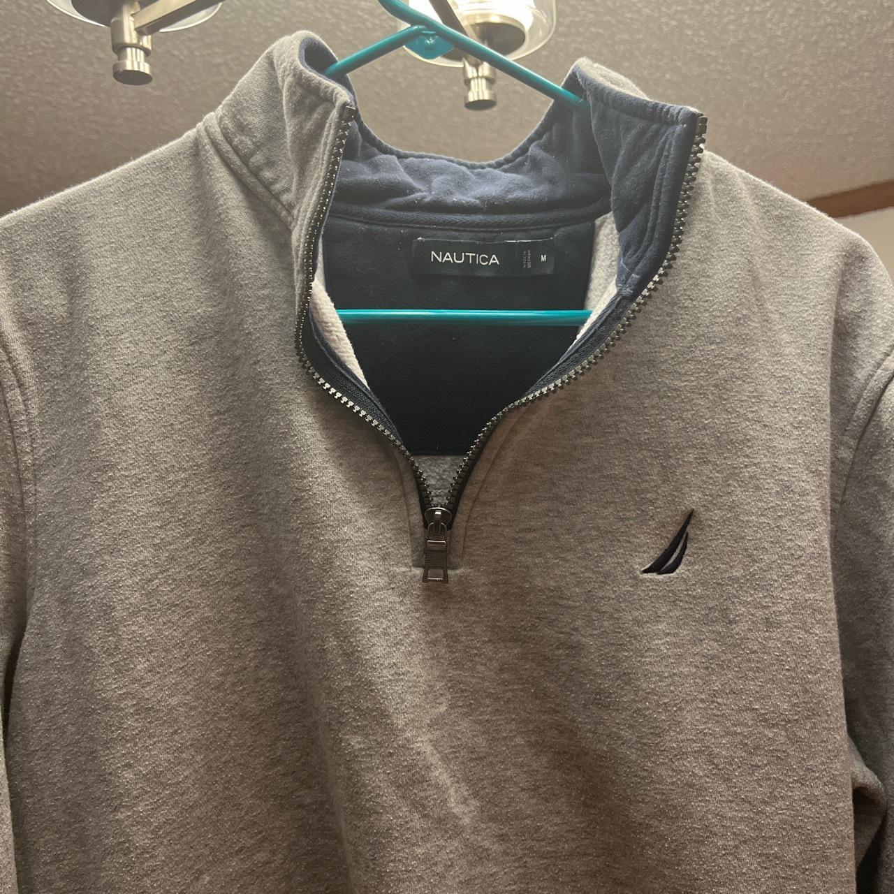 Nautica gray and navy blue zip up long... - Depop