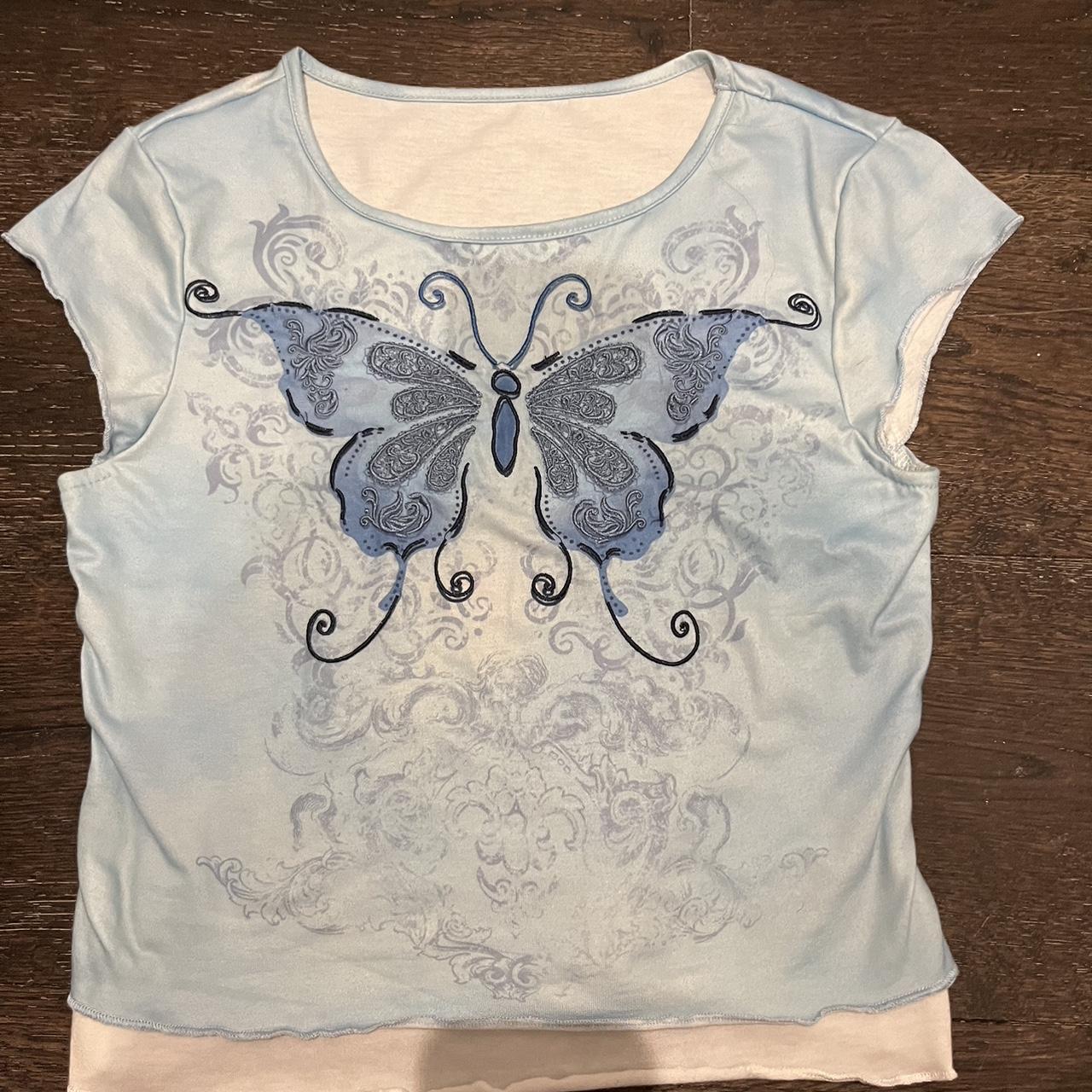 blue butterfly shirt - Depop