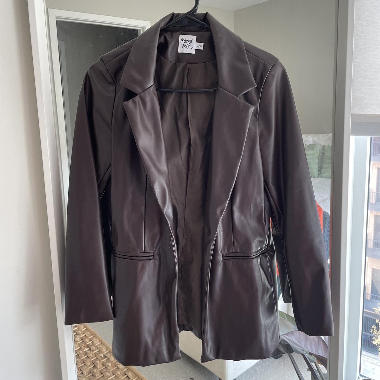 Princess Polly chocolate brown leather blazer - Depop
