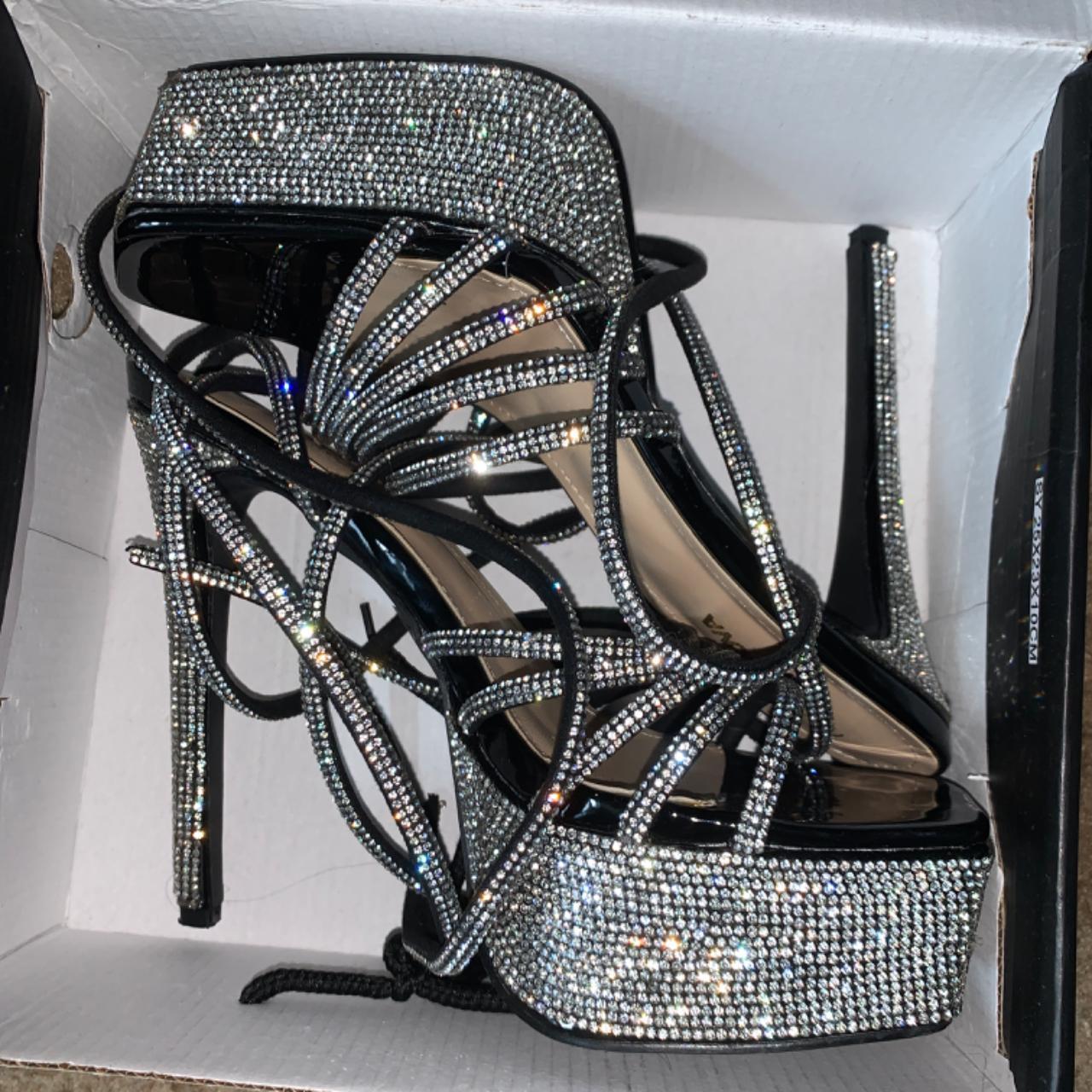 Black & rhinestone Extreme platform heels About 5in... - Depop