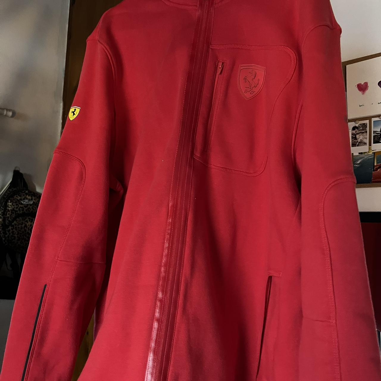 Red Ferrari jacket with embroidered logo, featuring... - Depop