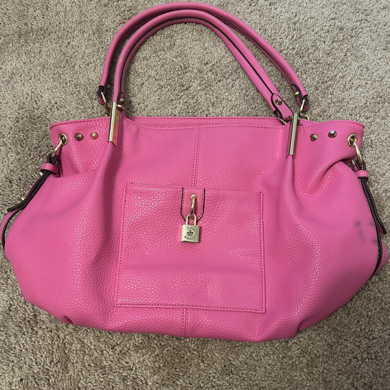 super cute bright pink leather purse. gold tone... - Depop