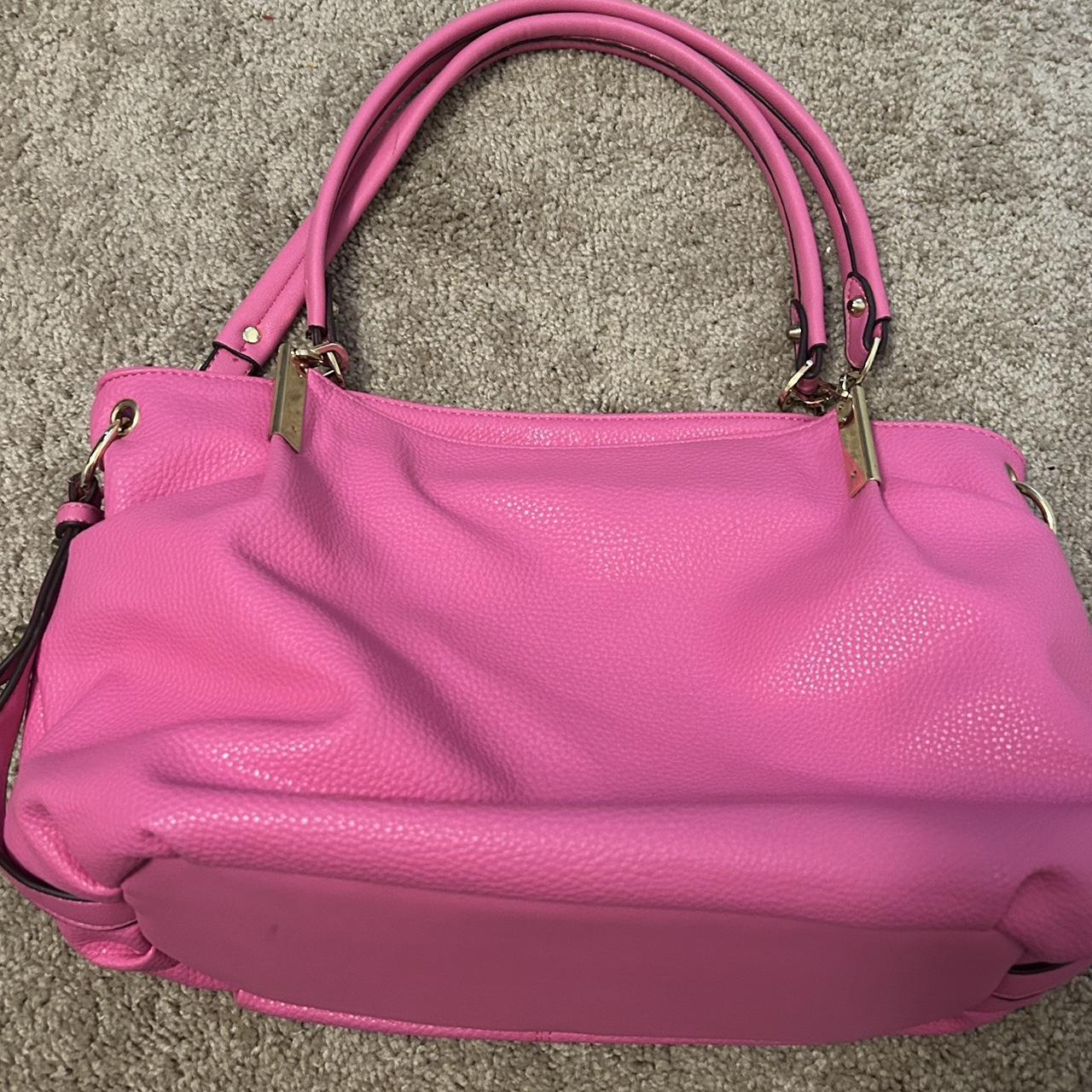 super cute bright pink leather purse. gold tone... - Depop