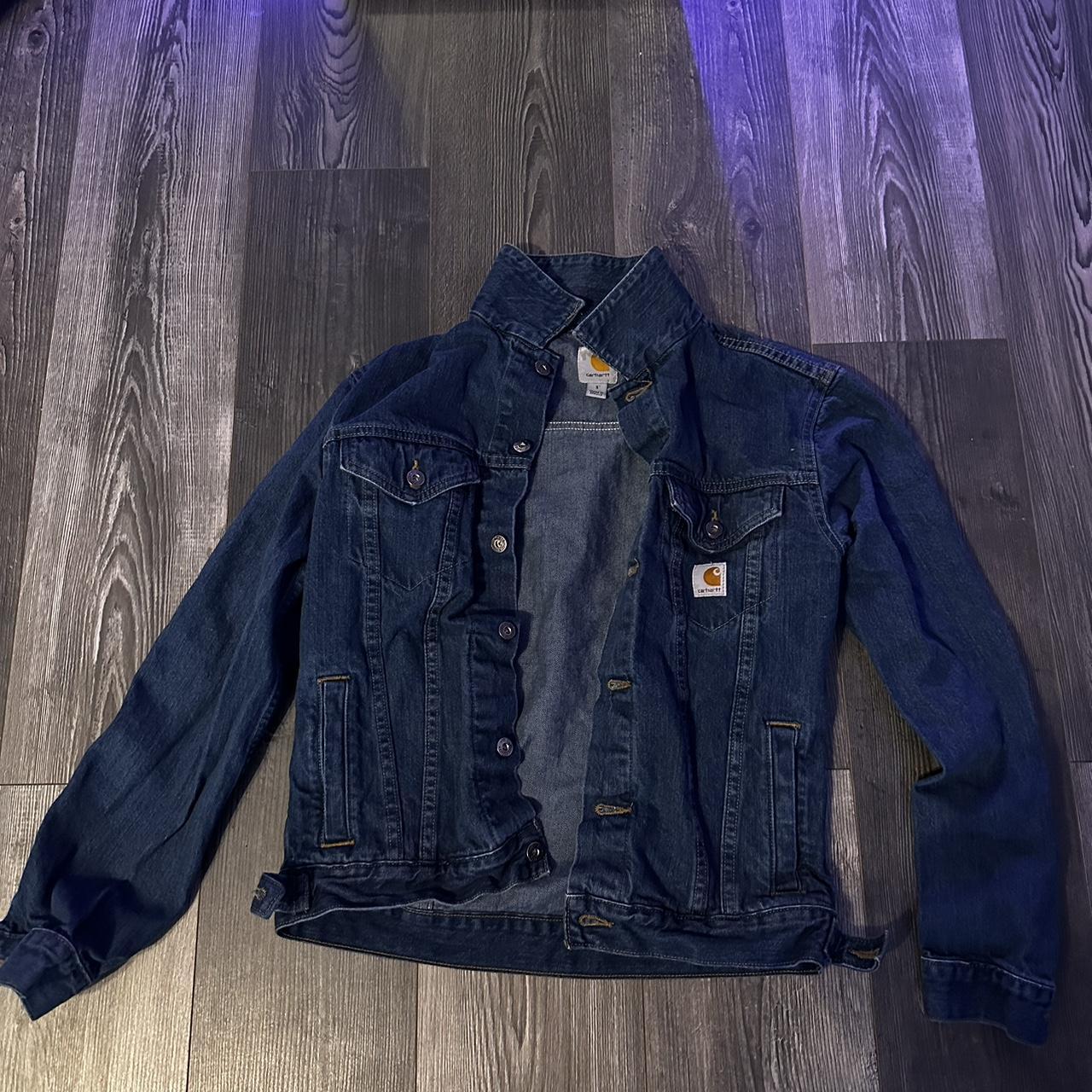 Carhartt blue and navy denim jacket - Depop