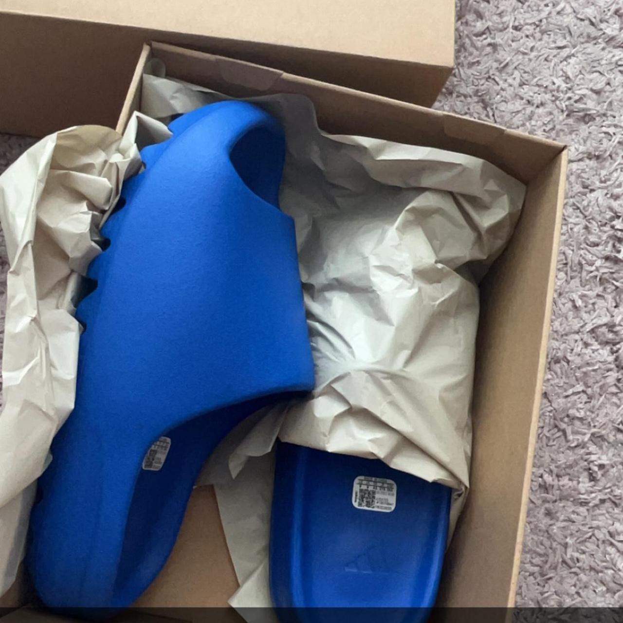 azure yeezy slides (blue) - Depop