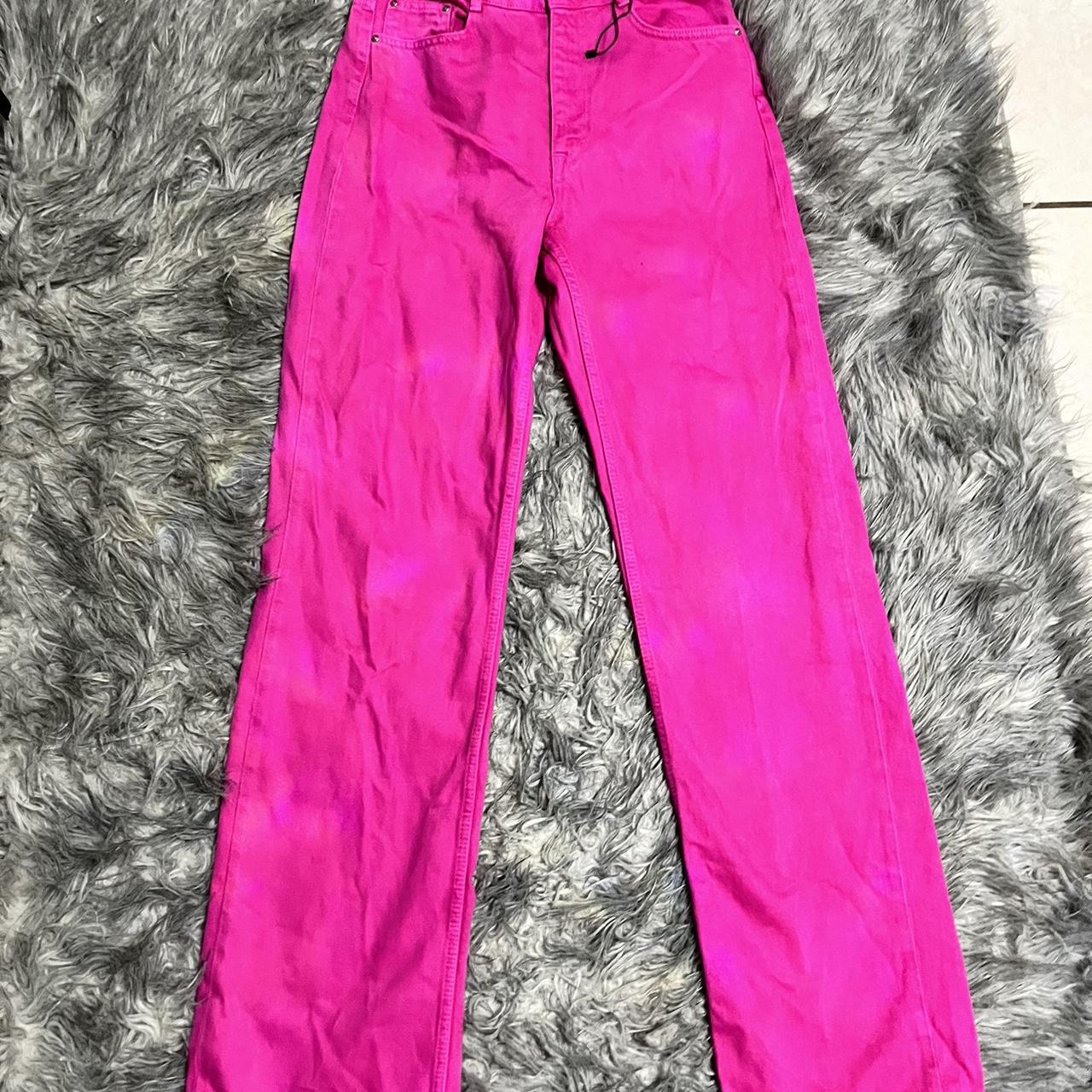 pink, flare zara denim pants, never been worn - Depop