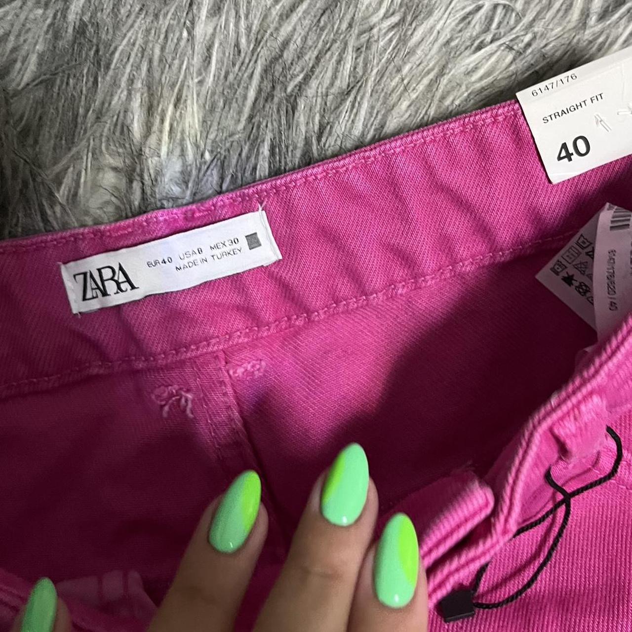 pink, flare zara denim pants, never been worn - Depop