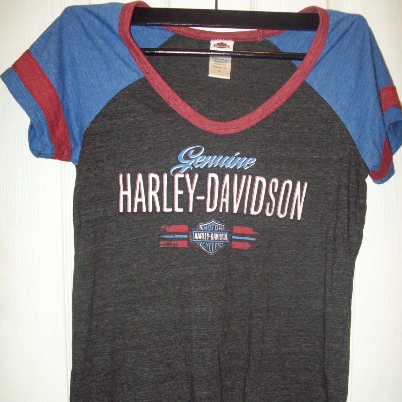 red and blue harley davidson jersey tee shirt size... | Depop