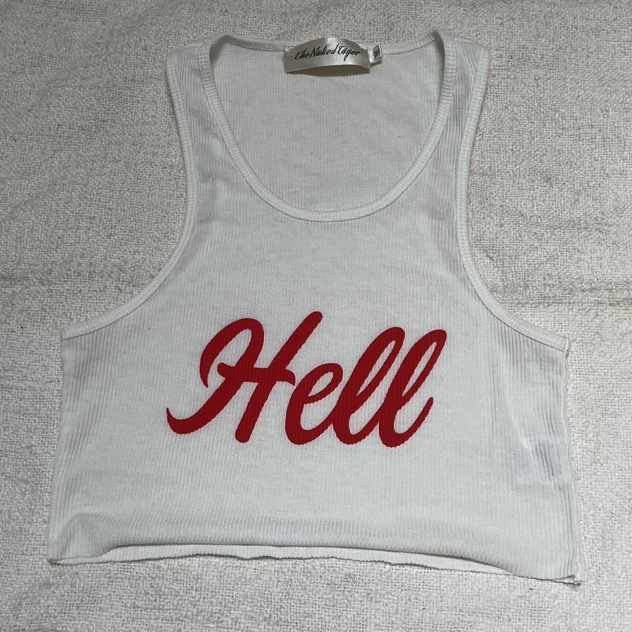 White hell crop top tank, never worn! Fits like a... - Depop