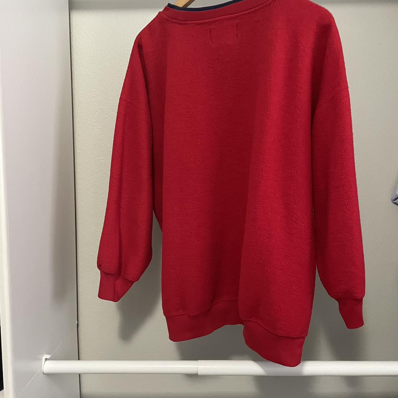 Blue knitted sweater with red crewneck bundle Good... - Depop