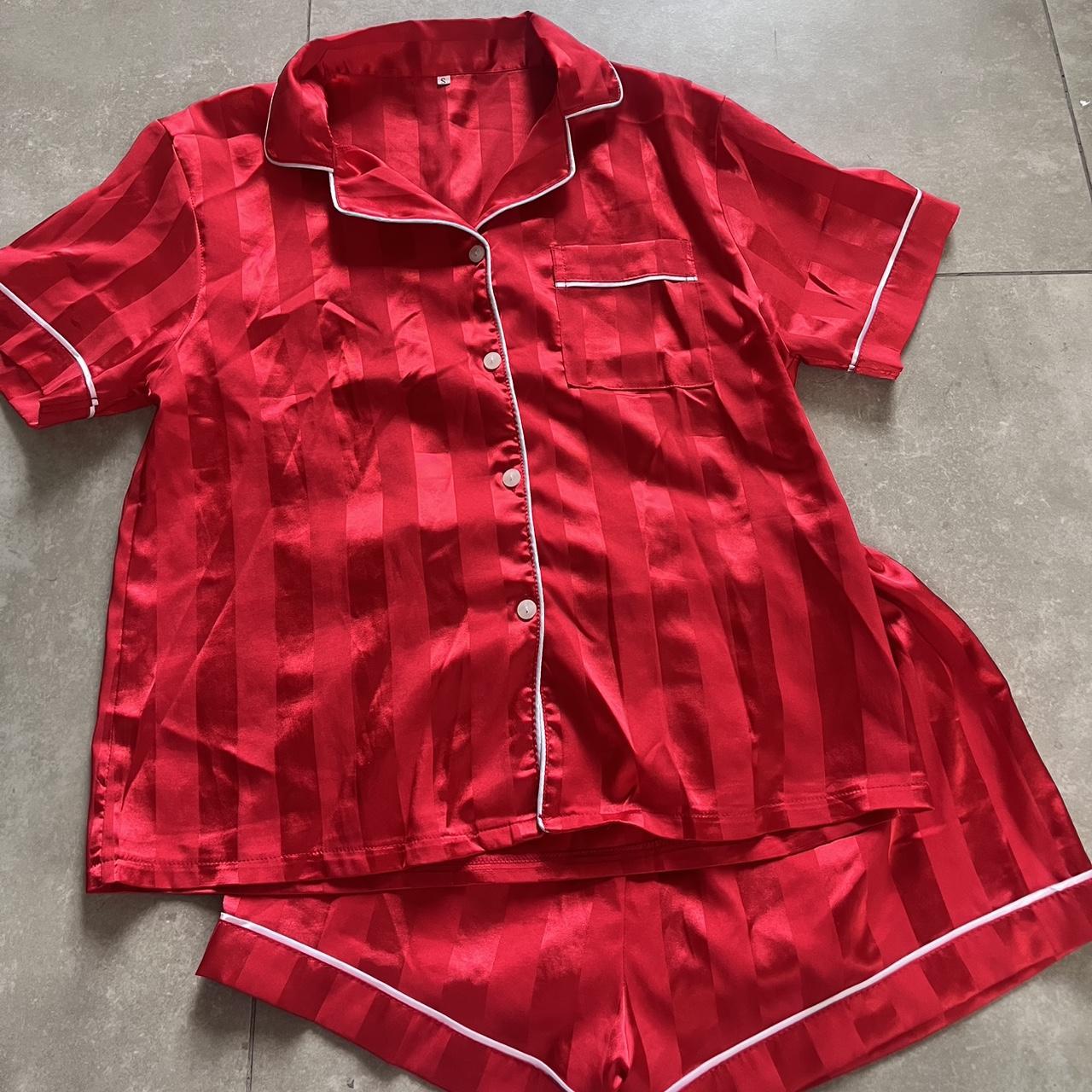 Red satin pajama set - silky - comfy - size s ... | Depop