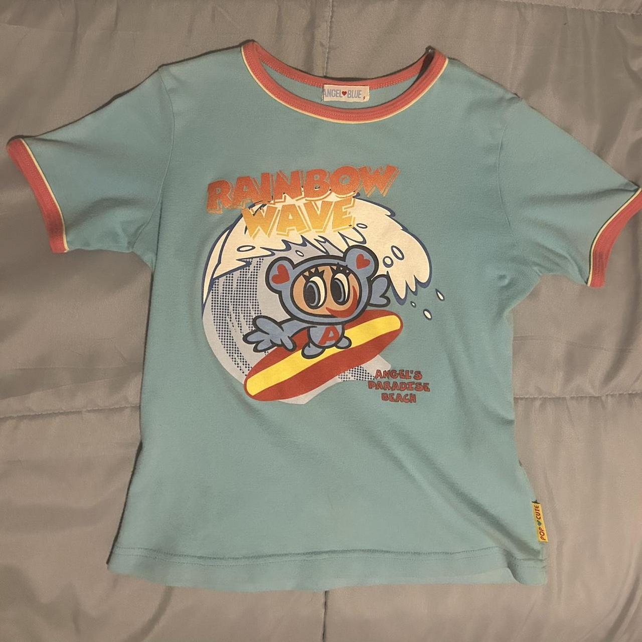 Angel blue baby tee super cute print on front and... - Depop