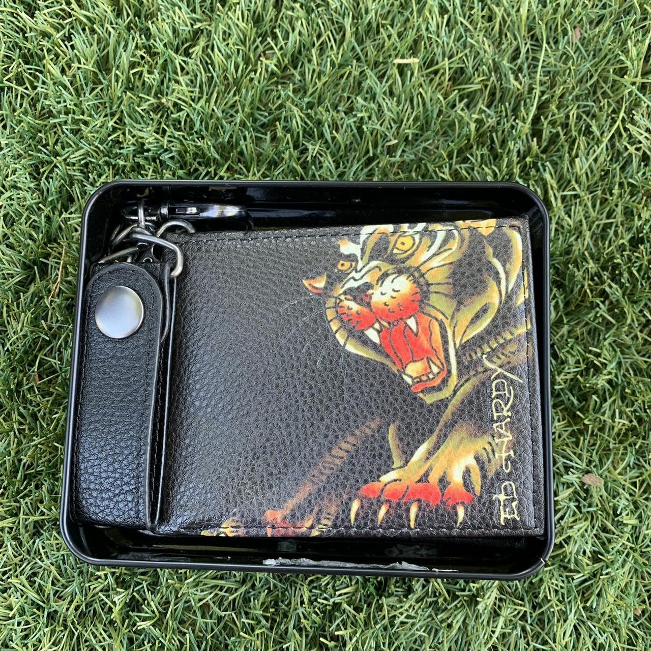 Ed Hardy Wallet Black Bi-Fold Tiger New Black Tin... - Depop