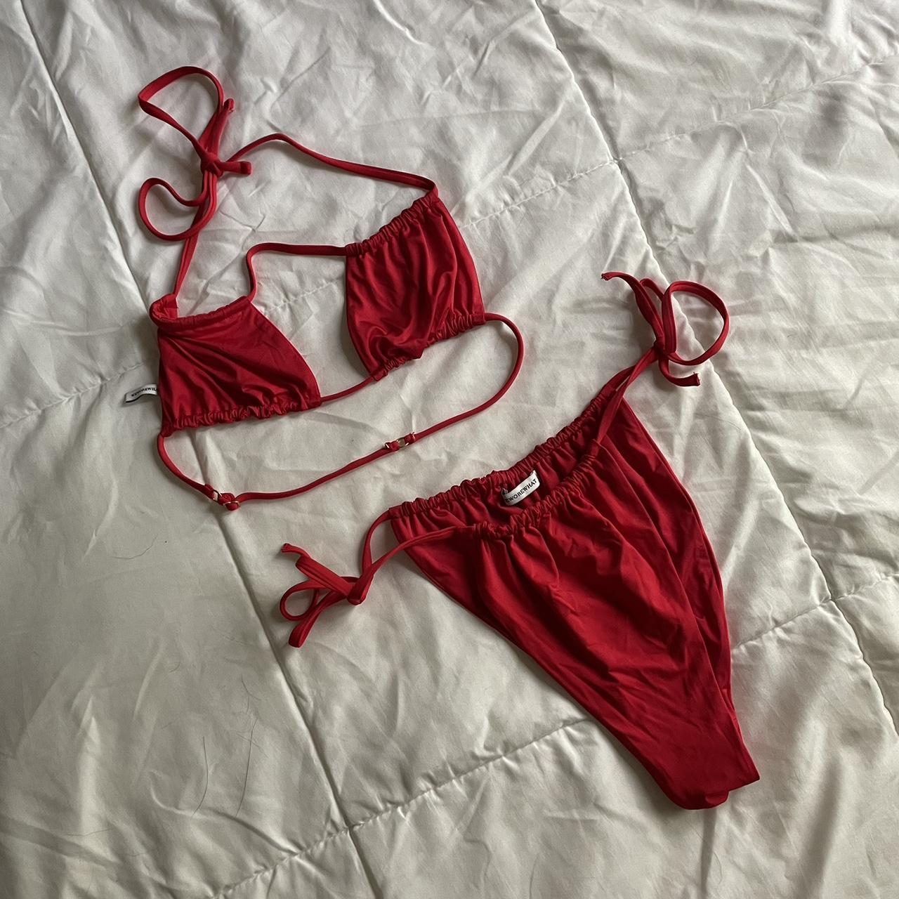 WeWoreWhat Ruched Bandeau String Bikini Size:... - Depop