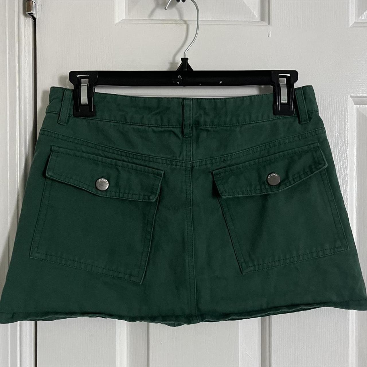 Forest green mini denim skirt - Depop