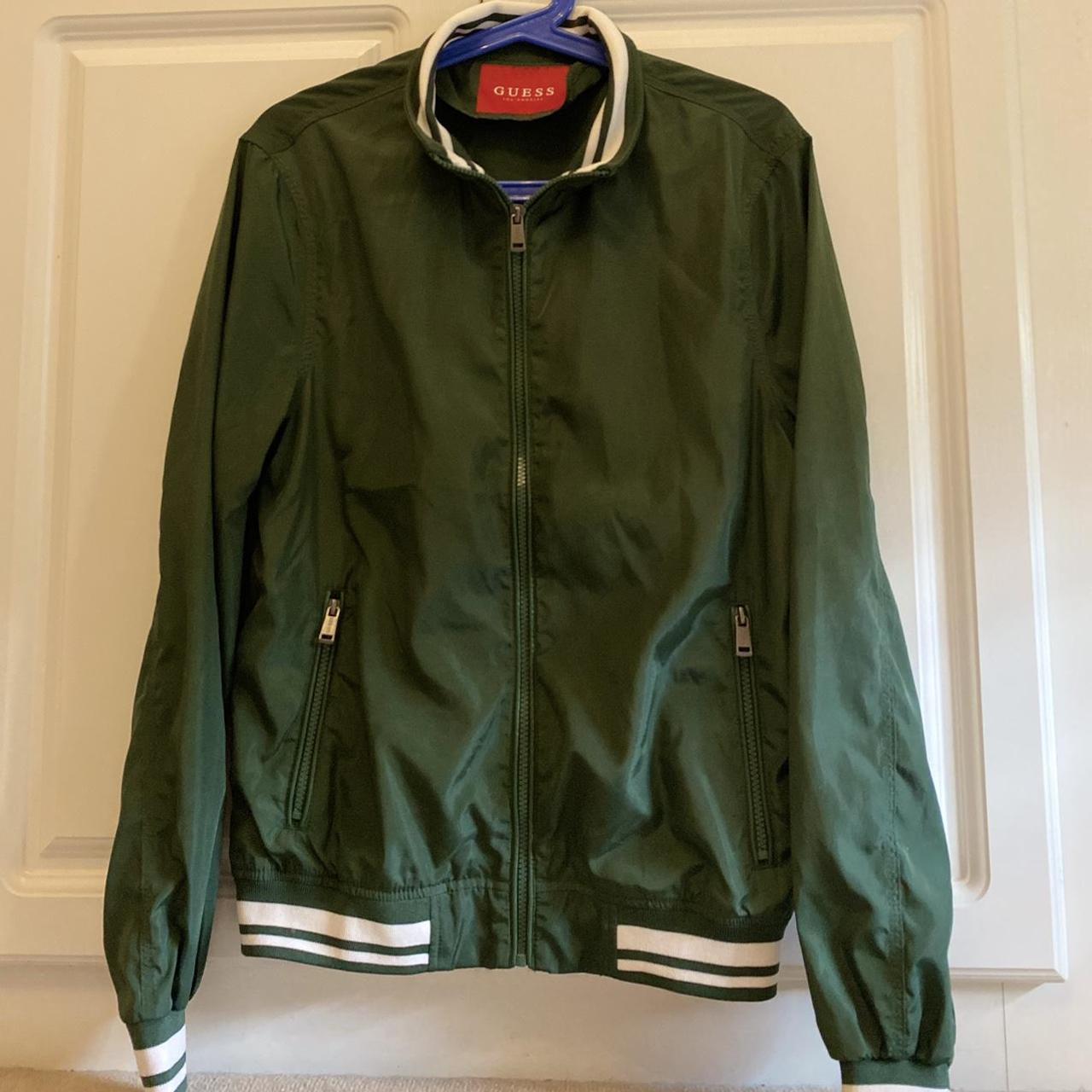 Dark green Guess waterproof jacket in amazing... - Depop