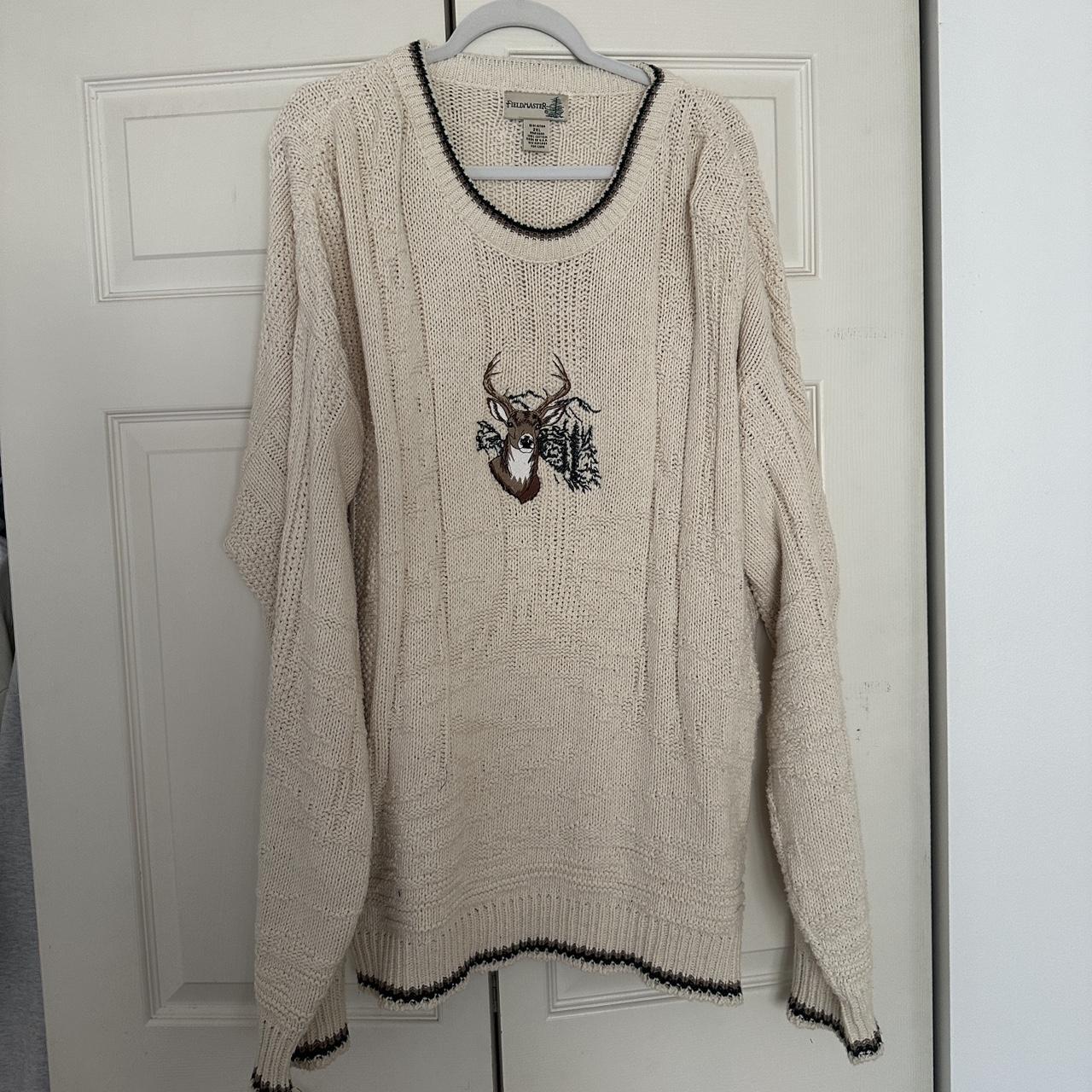 Cream/white and green reindeer sweater with very... - Depop