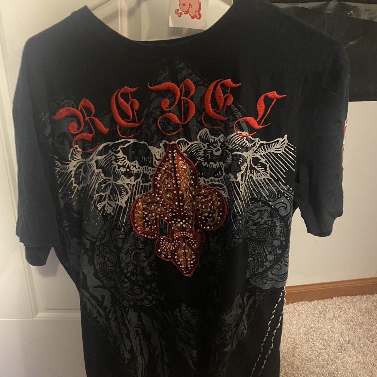 Crazy rhinestone y2k rebel spirit tee - Depop