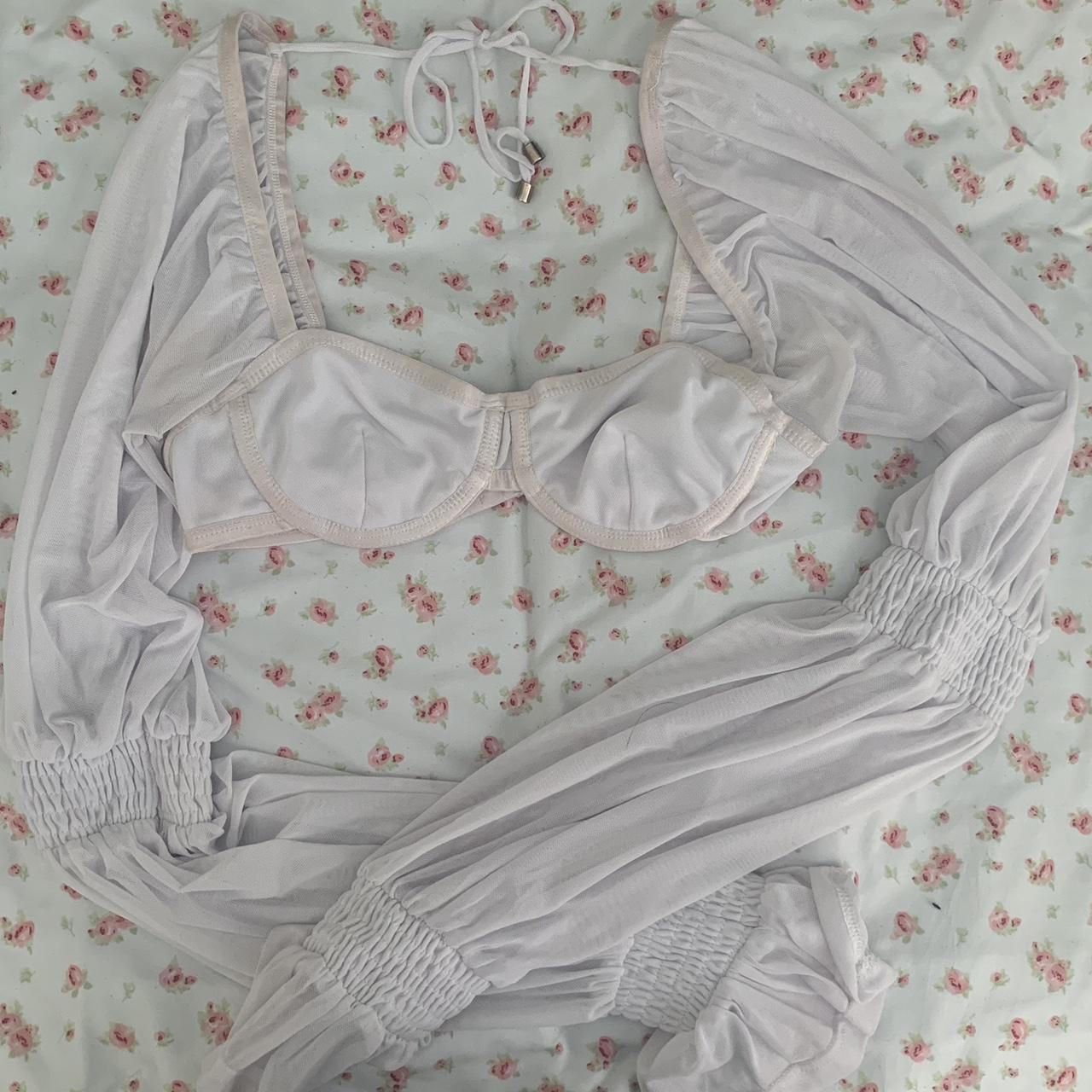 White Bra Top with Flowy Sleeves White Princess... - Depop