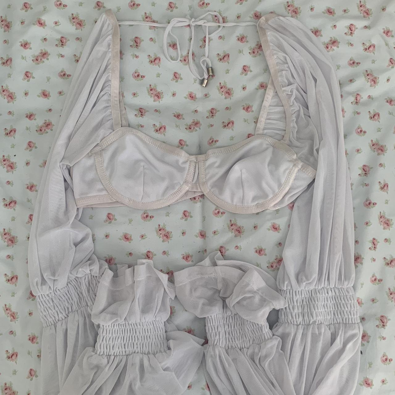 White Bra Top with Flowy Sleeves White Princess... - Depop