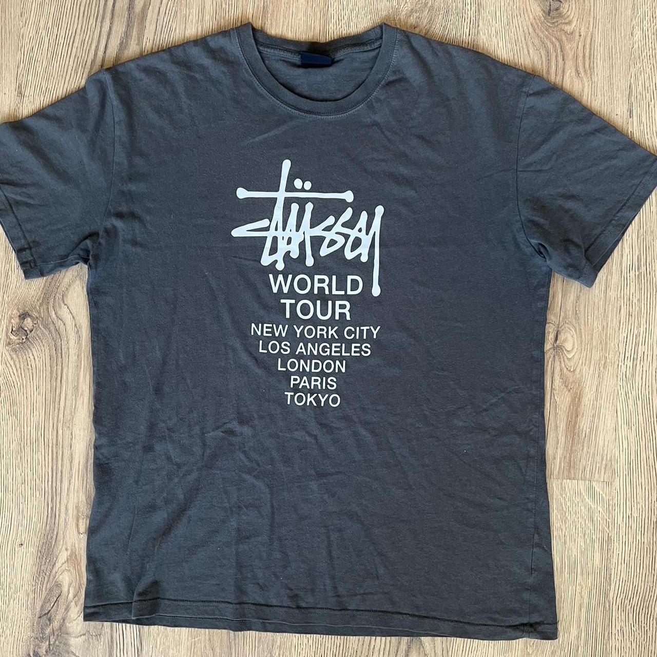 Stussy Word Tour Grey T shirt Perfect Condition... - Depop
