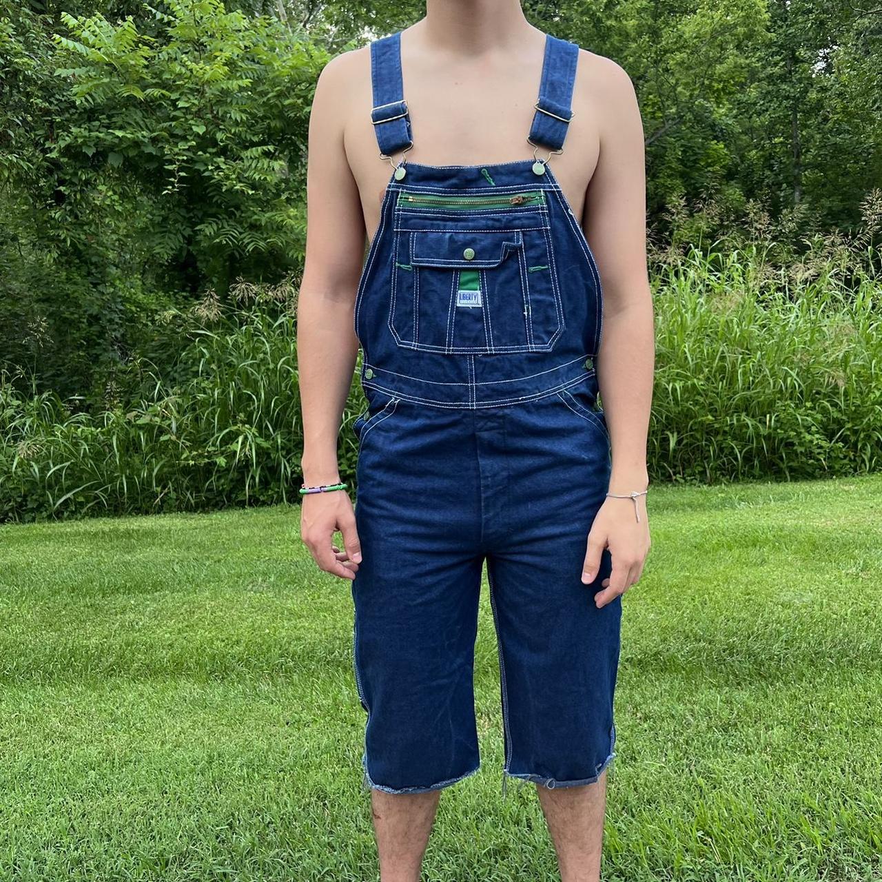 Vintage Liberty Cut Off Overalls Denim Jorts Men’s... - Depop