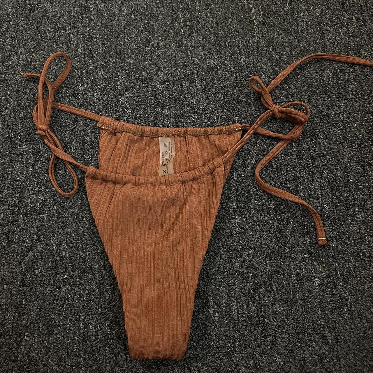 brown bikini bottom says size medium but should fit... - Depop