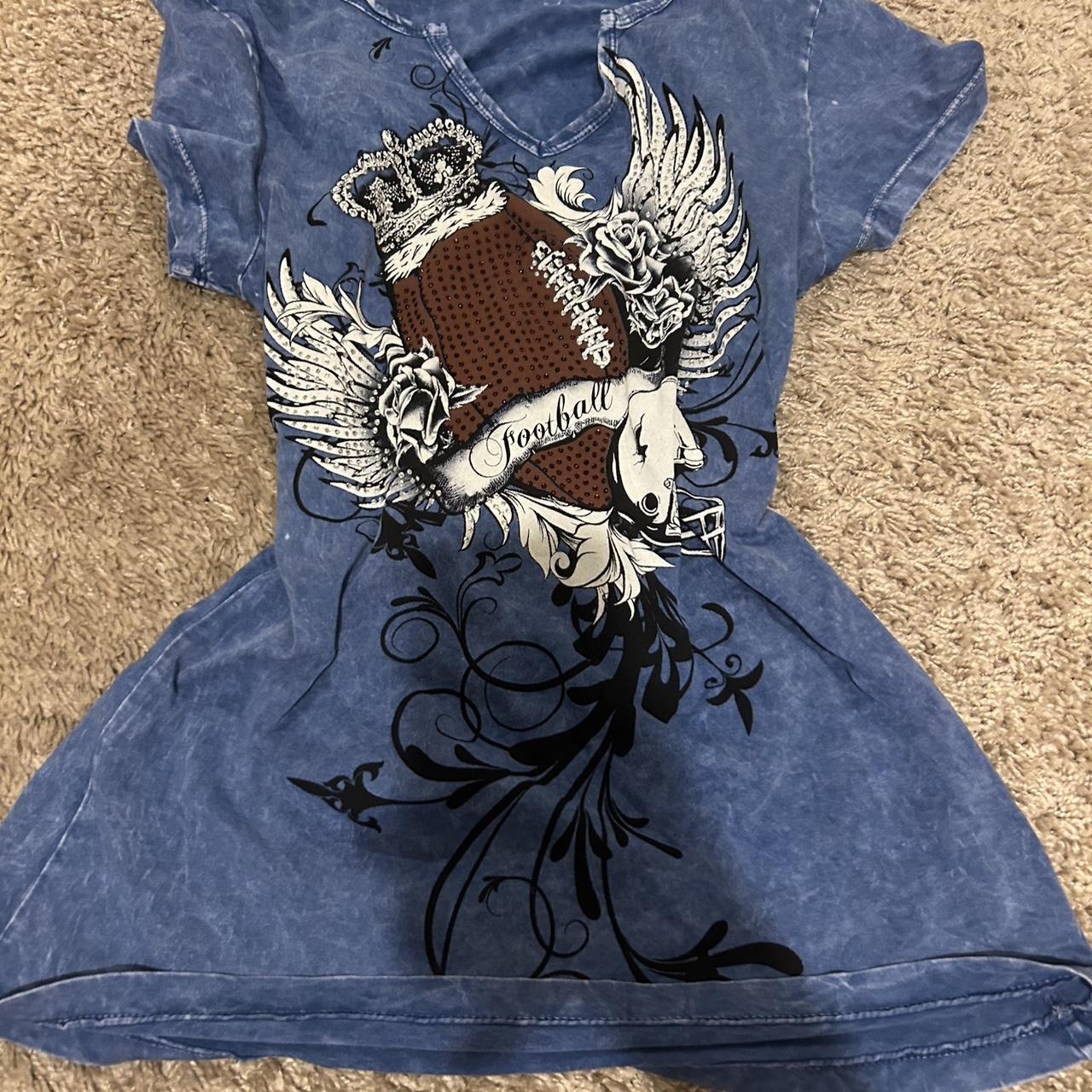 navy blue y2k rinestone fitted shirt #y2k - Depop