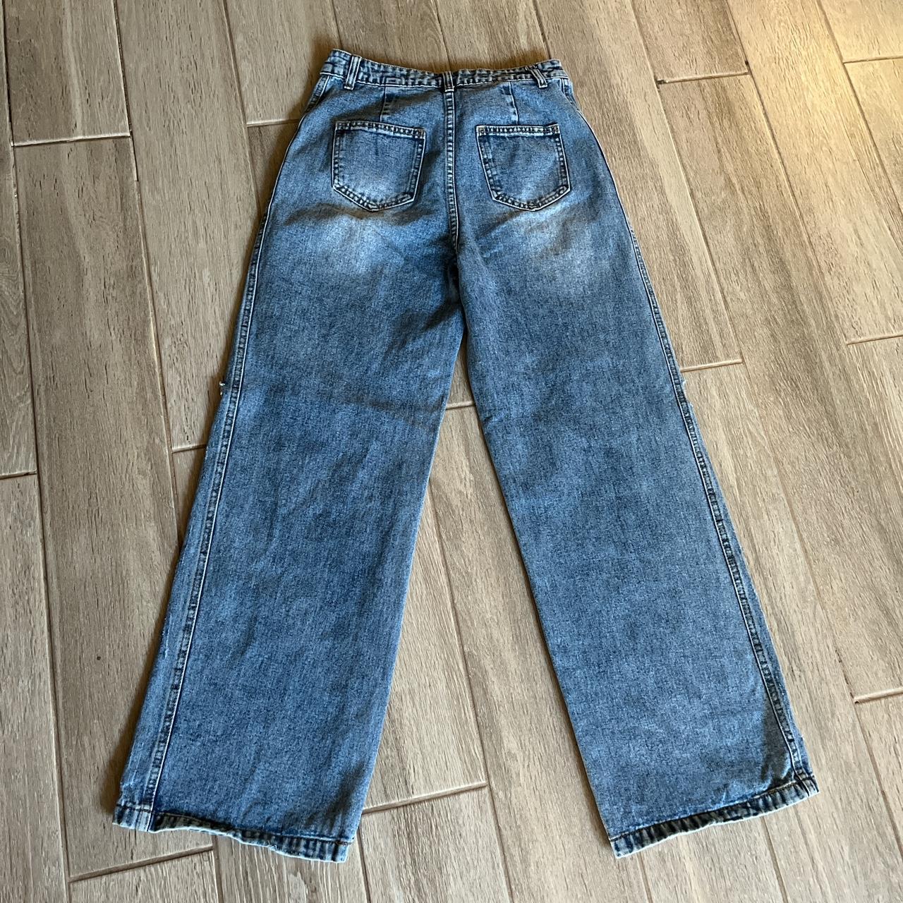 Wide leg high rise blue jeans size small - waist... - Depop