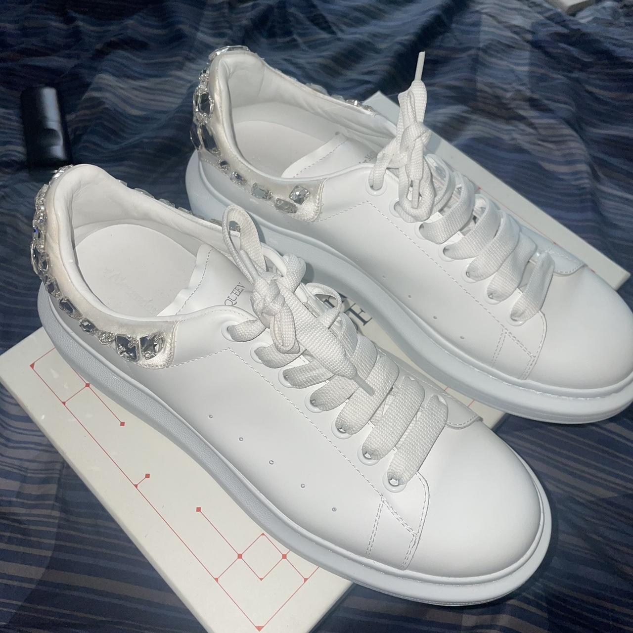 White/Chrystal Alexander McQueens Size 45 Bought... - Depop