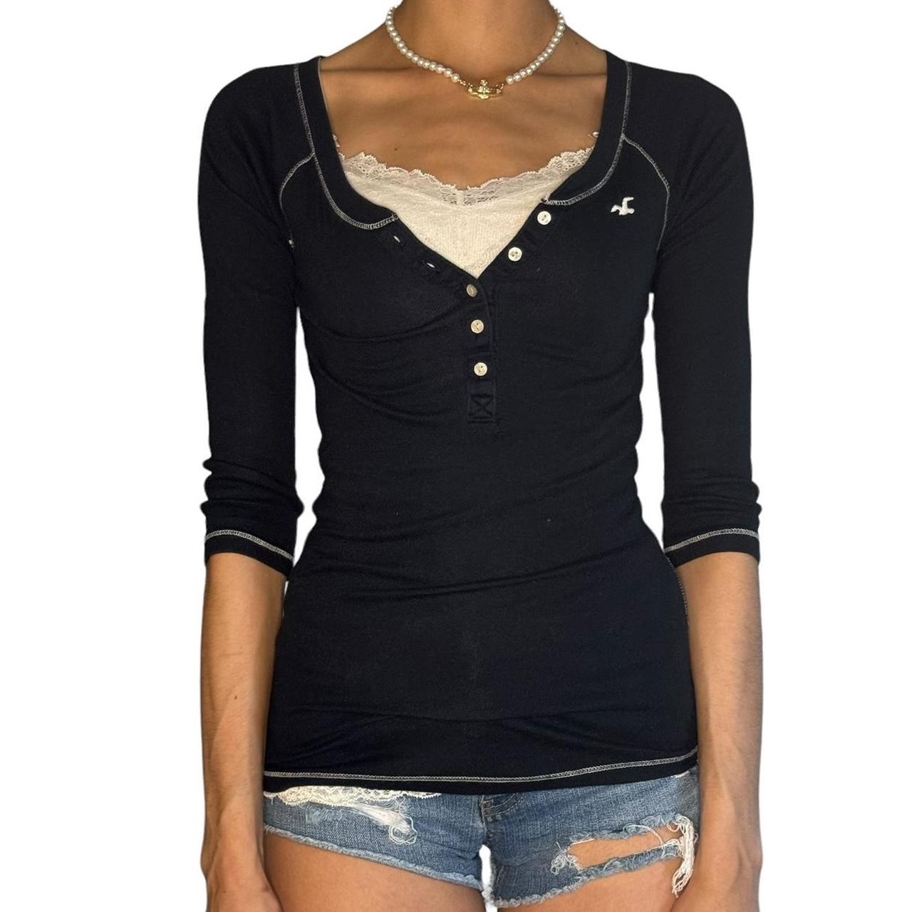 Y2K HOLLISTER HENLEY TOP vintage navy button down... - Depop