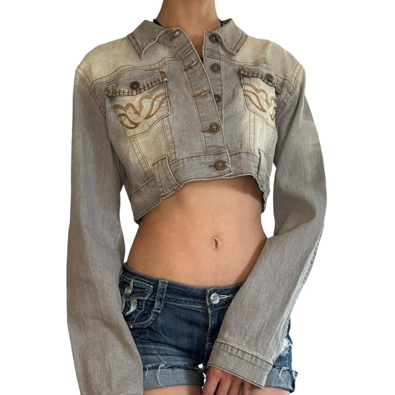 Y2K DENIM MINI JACKET vintage cropped jean jacket... - Depop