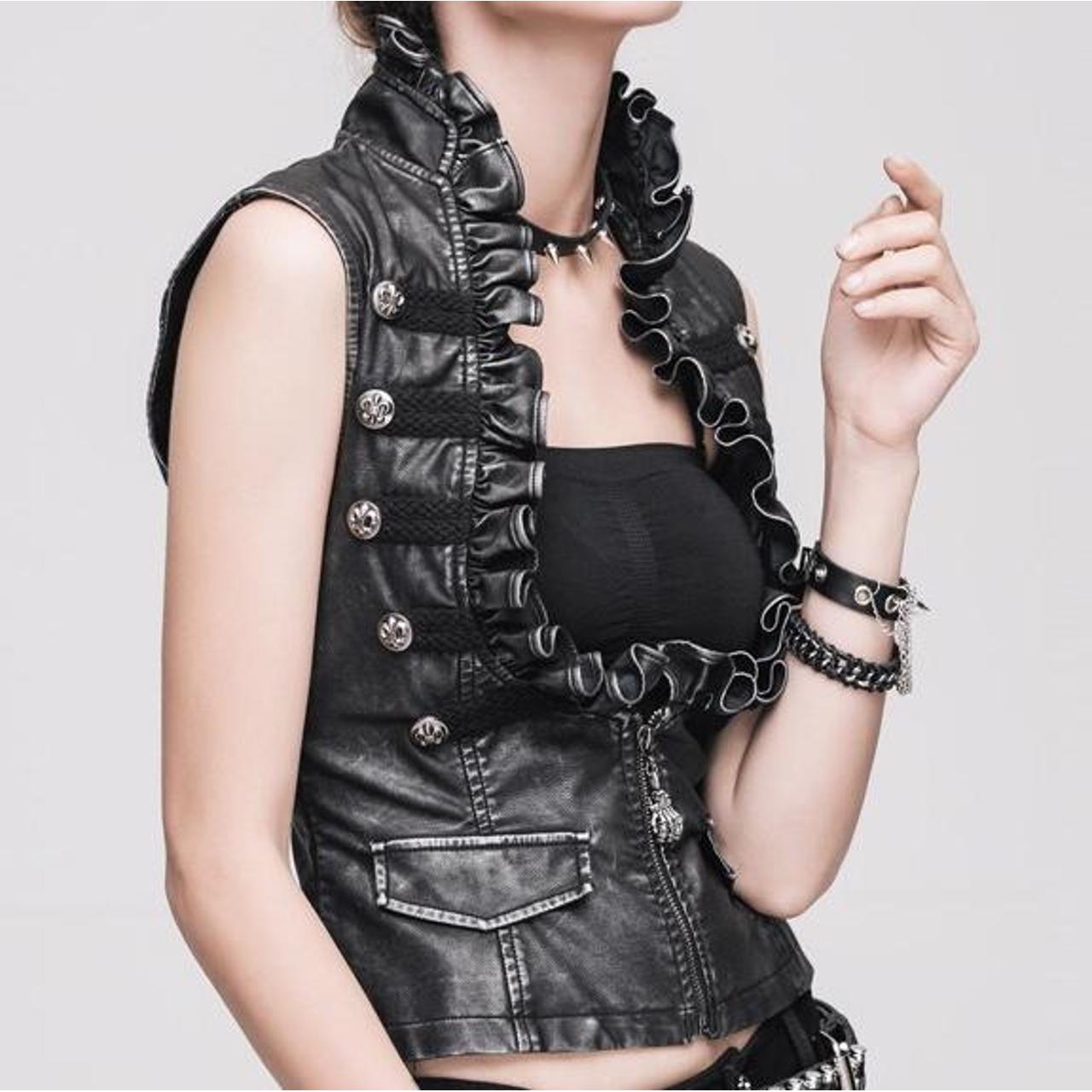 steam punk rock black leather vest Size xs-s could... - Depop