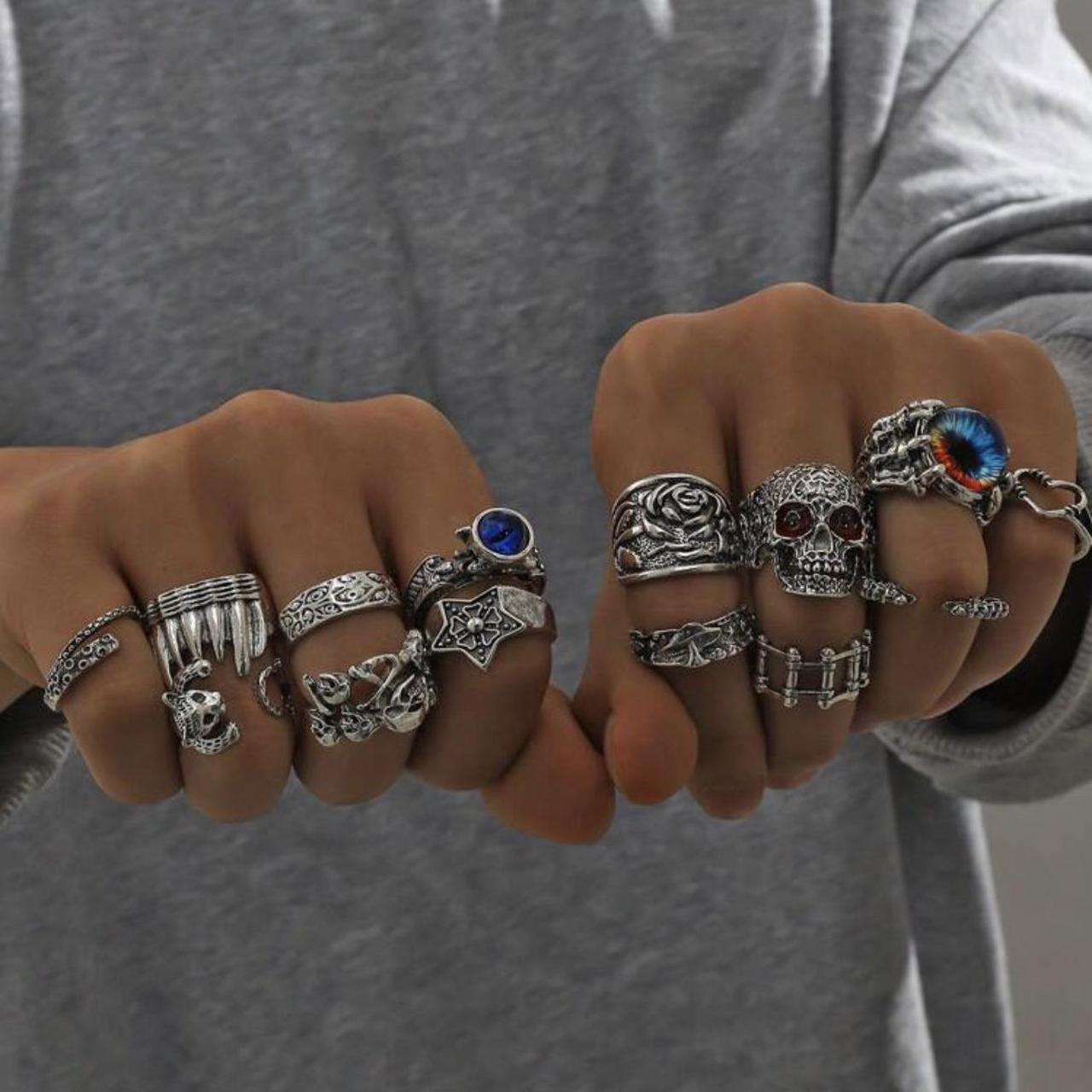 14pcs/set Hollow Out Gothic Style Men's Ring Set... - Depop