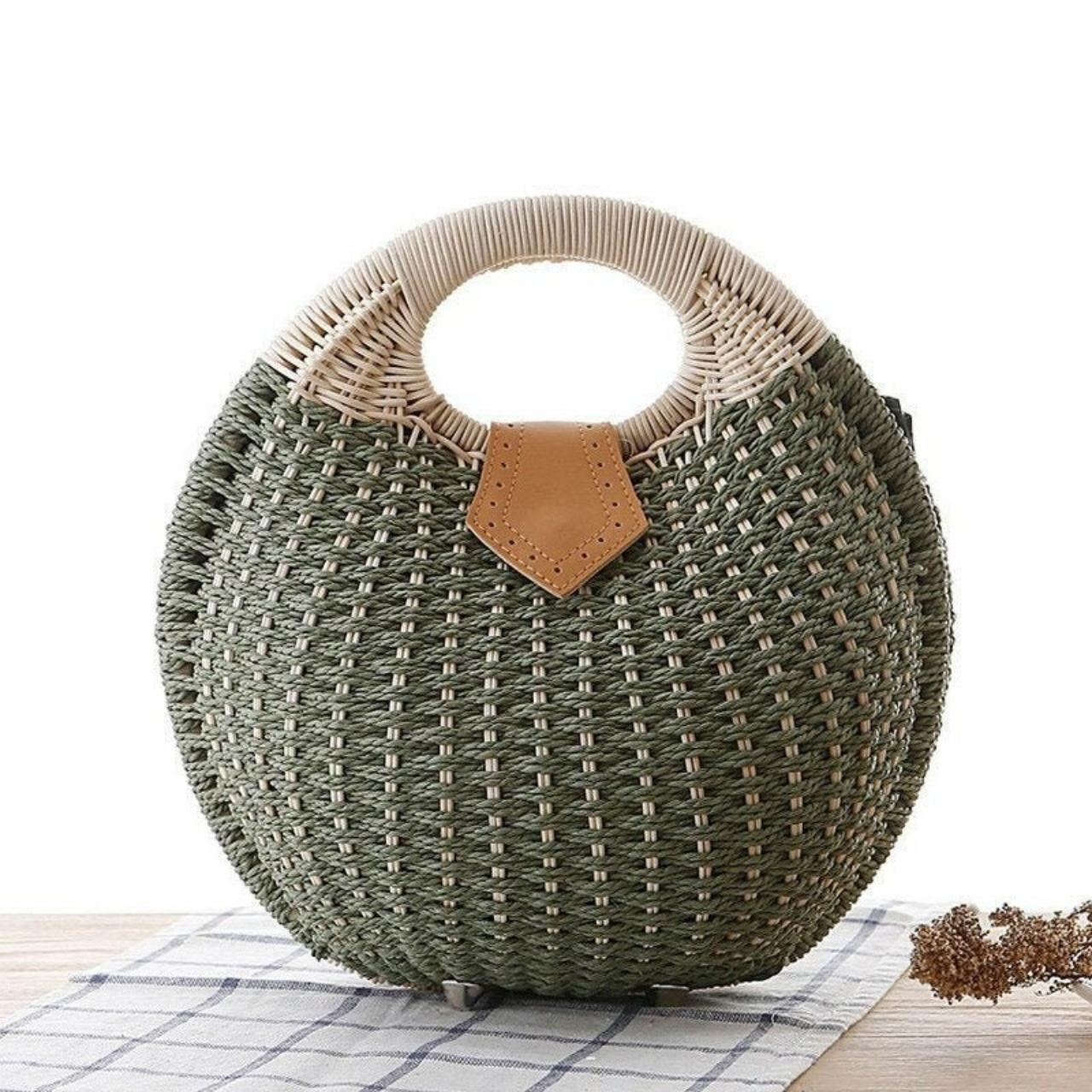 Rattan round bag, round Shell Handbags Personality... - Depop