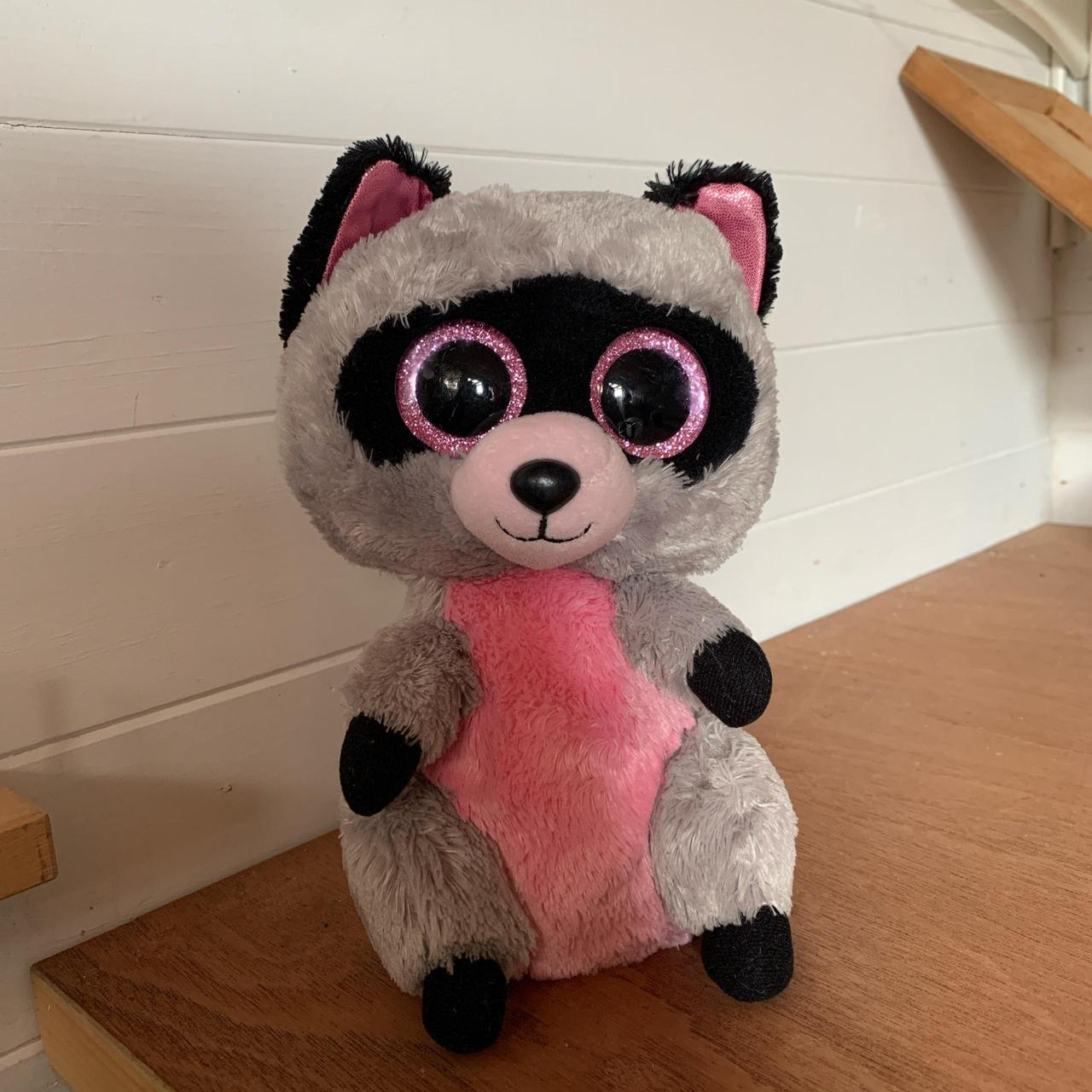 Adorable Beanie Boo raccoon plush - grey and pink... | Depop