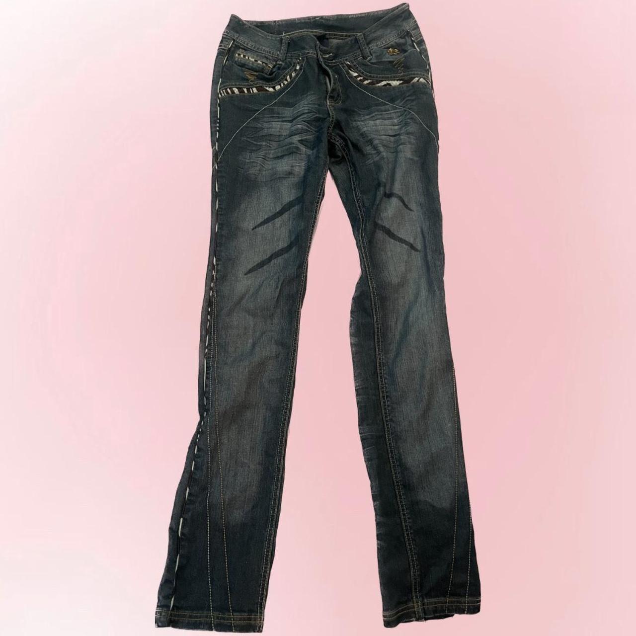 women’s brown zebra detailed low rise jeans - size... - Depop