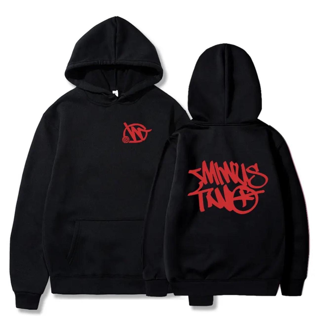 Minus 2 hoodie red on black... - Depop