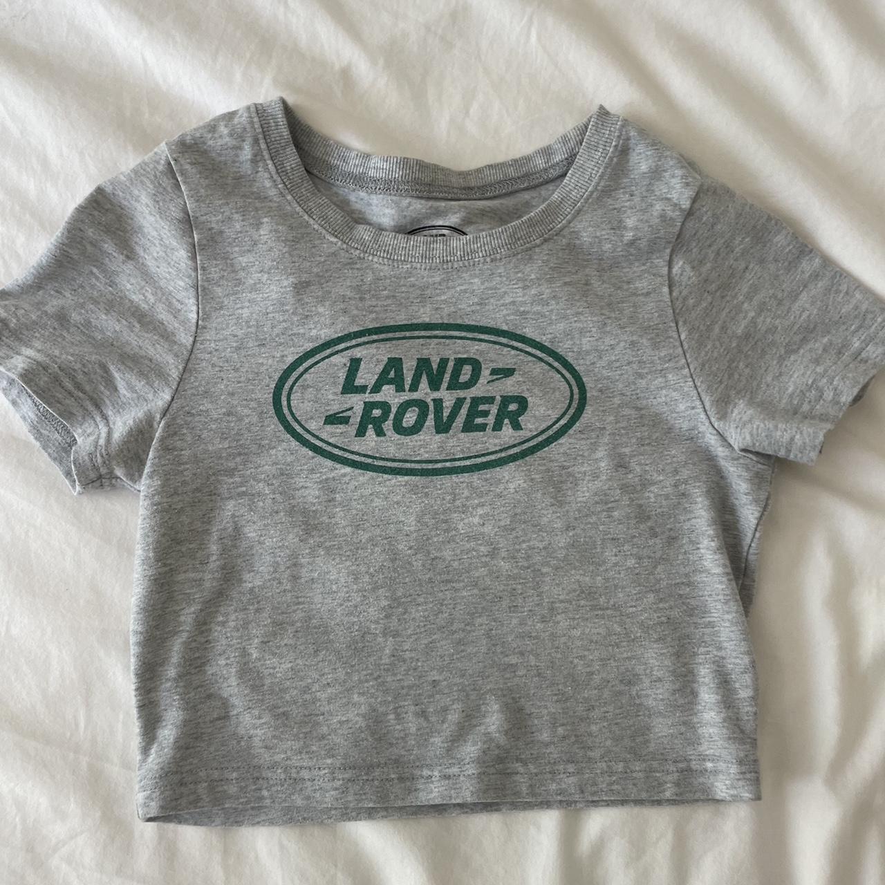 Pacsun light grey Land Rover baby tee -size xs -... | Depop