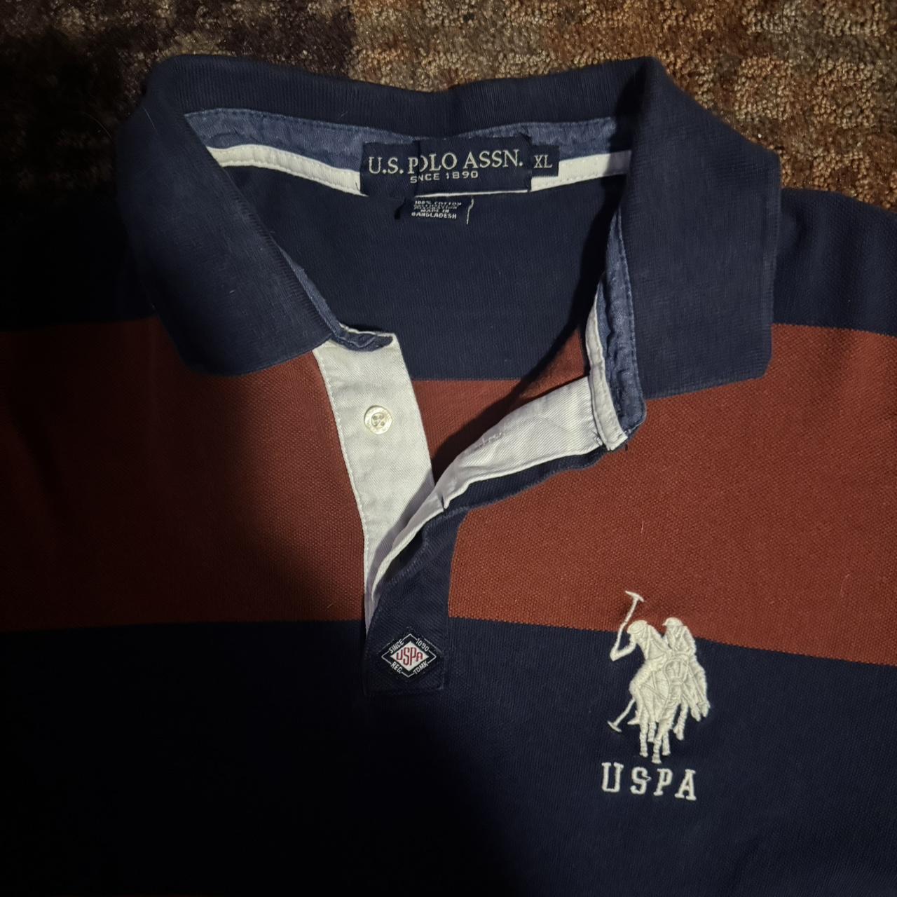 Chief Keef style Navy and burgundy striped U.S. Polo... | Depop