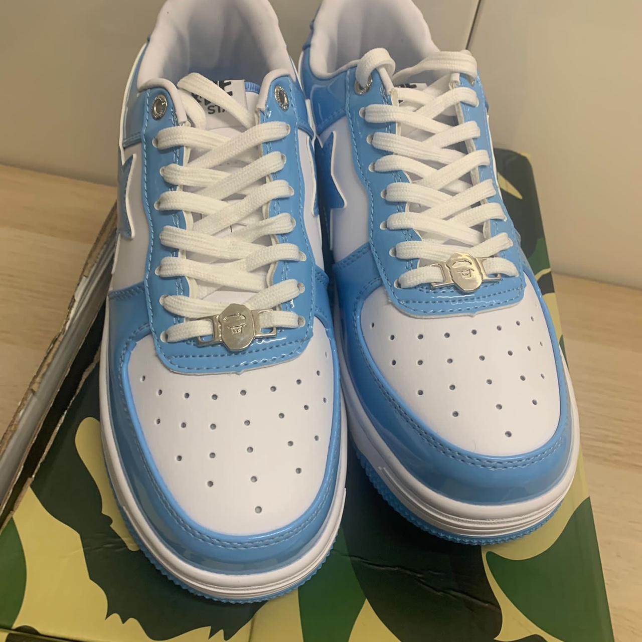 Bapesta Baby Blue White Low Trainers Size 7 UK A... - Depop