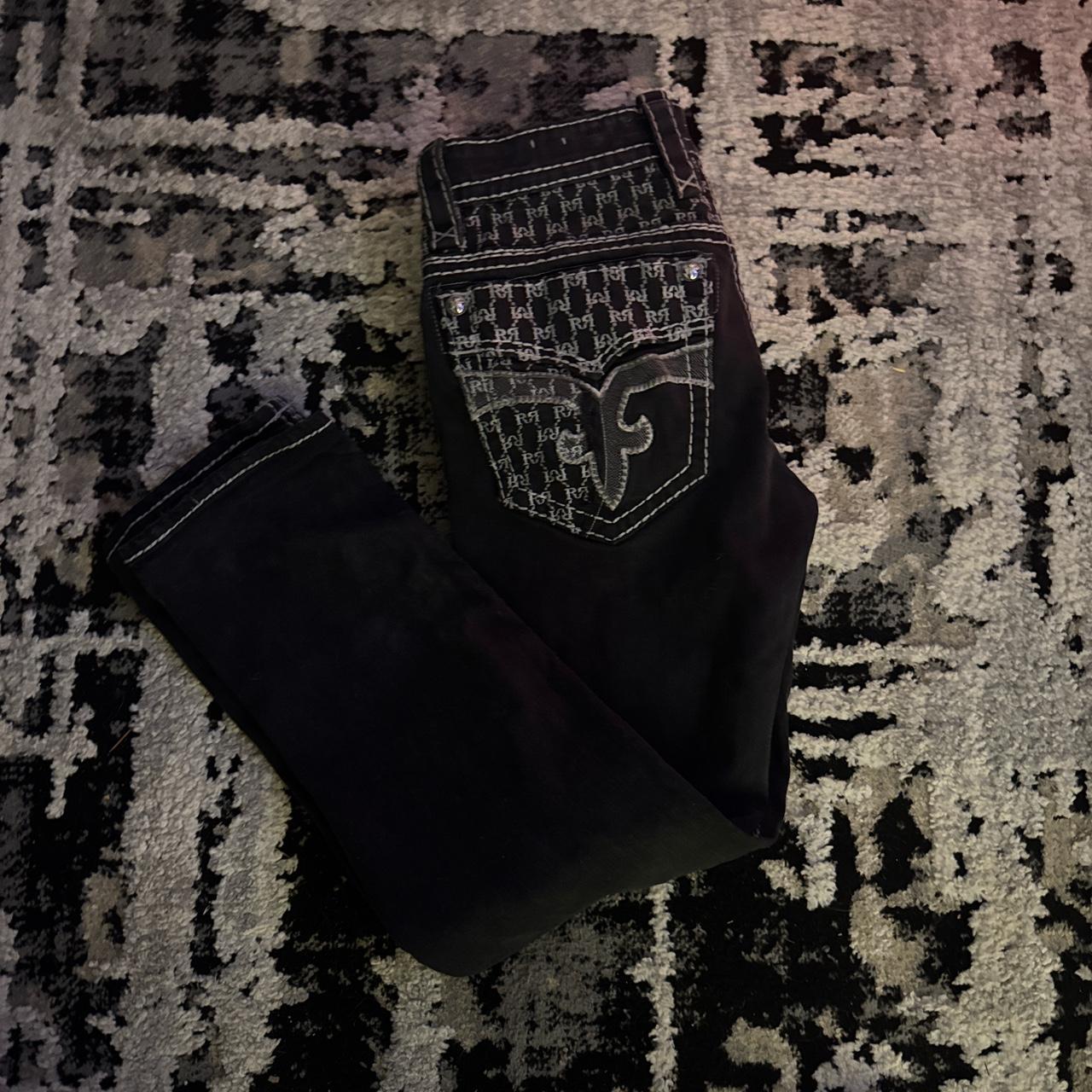 Crazy Black Rock Revival Jeans with Beautiful... - Depop