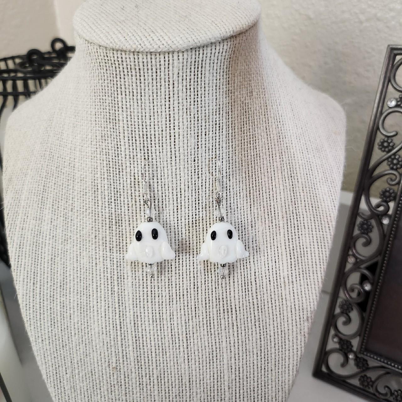 Glass bead ghost earrings, perfect for spooky szn... - Depop