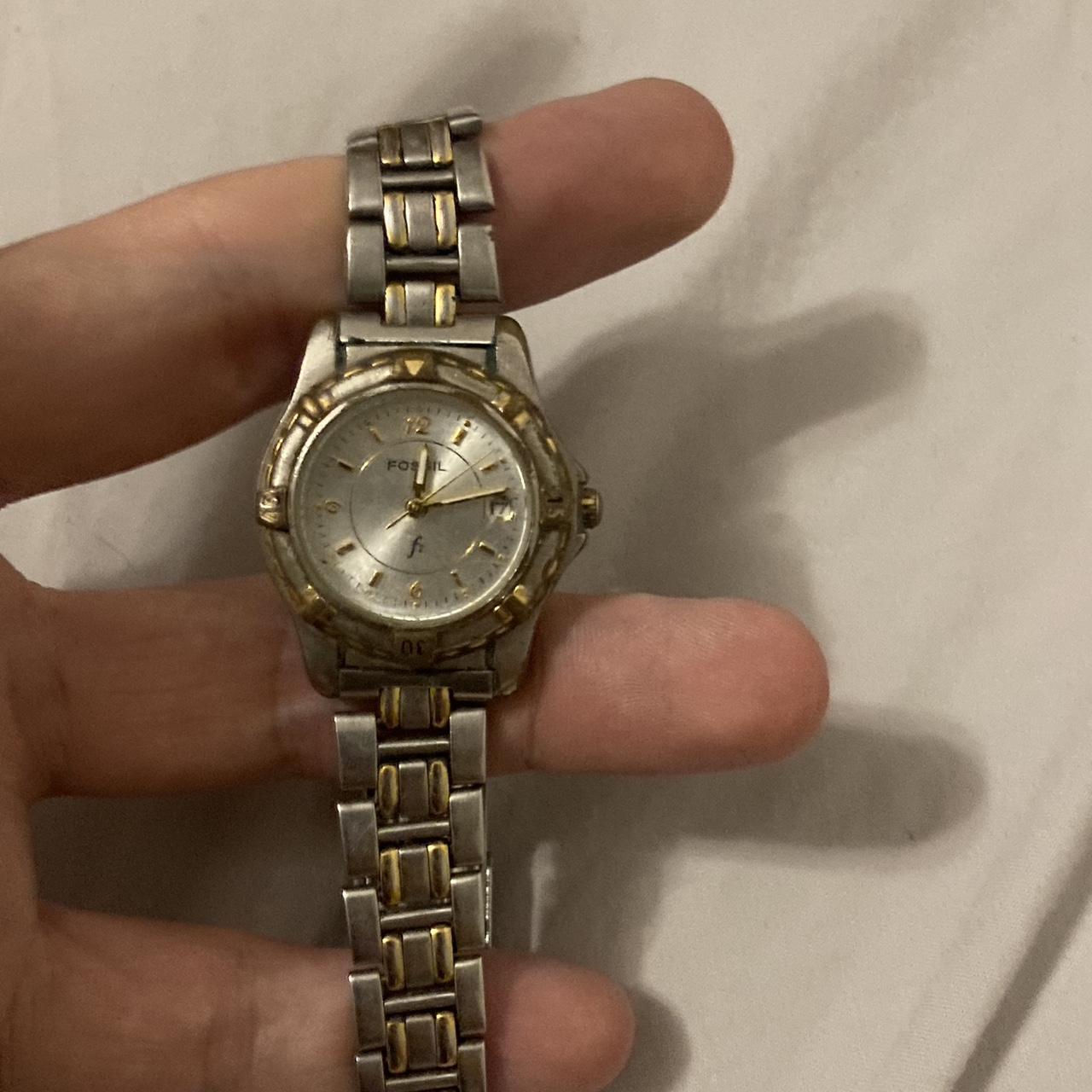 Woman’s gold tone silver quartz fossil watch - Depop