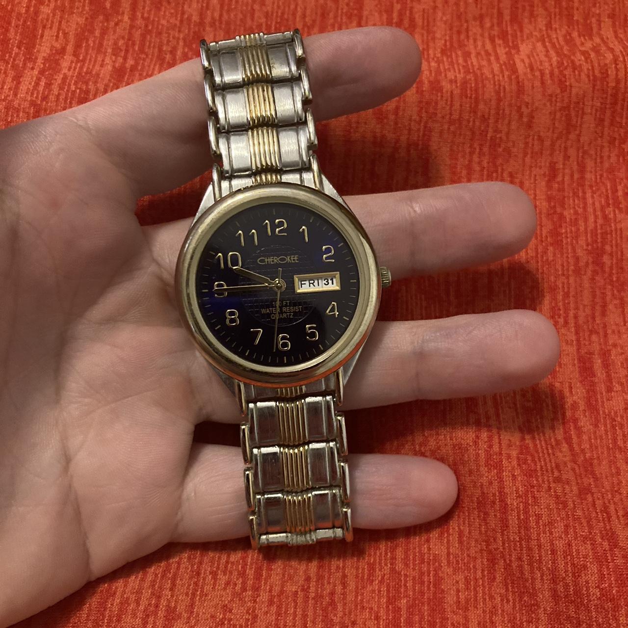 Men’s day date two tone quartz Japan movement 100 ft... - Depop