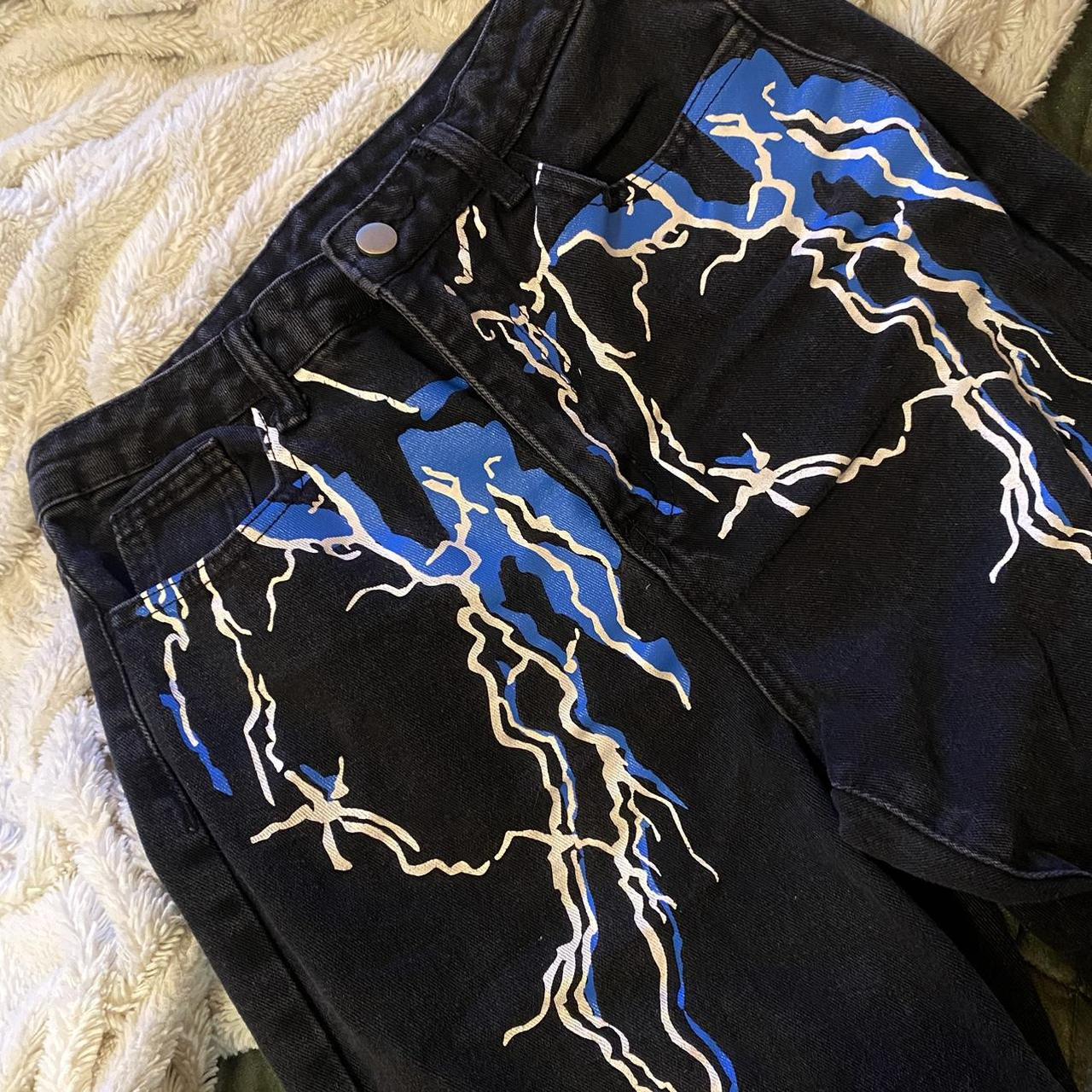 High-Rise Lightning Bolt Jeans Size M, no visible... - Depop