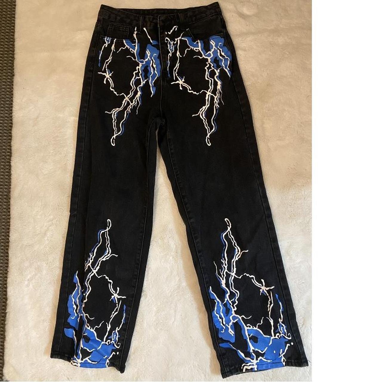 High-Rise Lightning Bolt Jeans Size M, no visible... - Depop