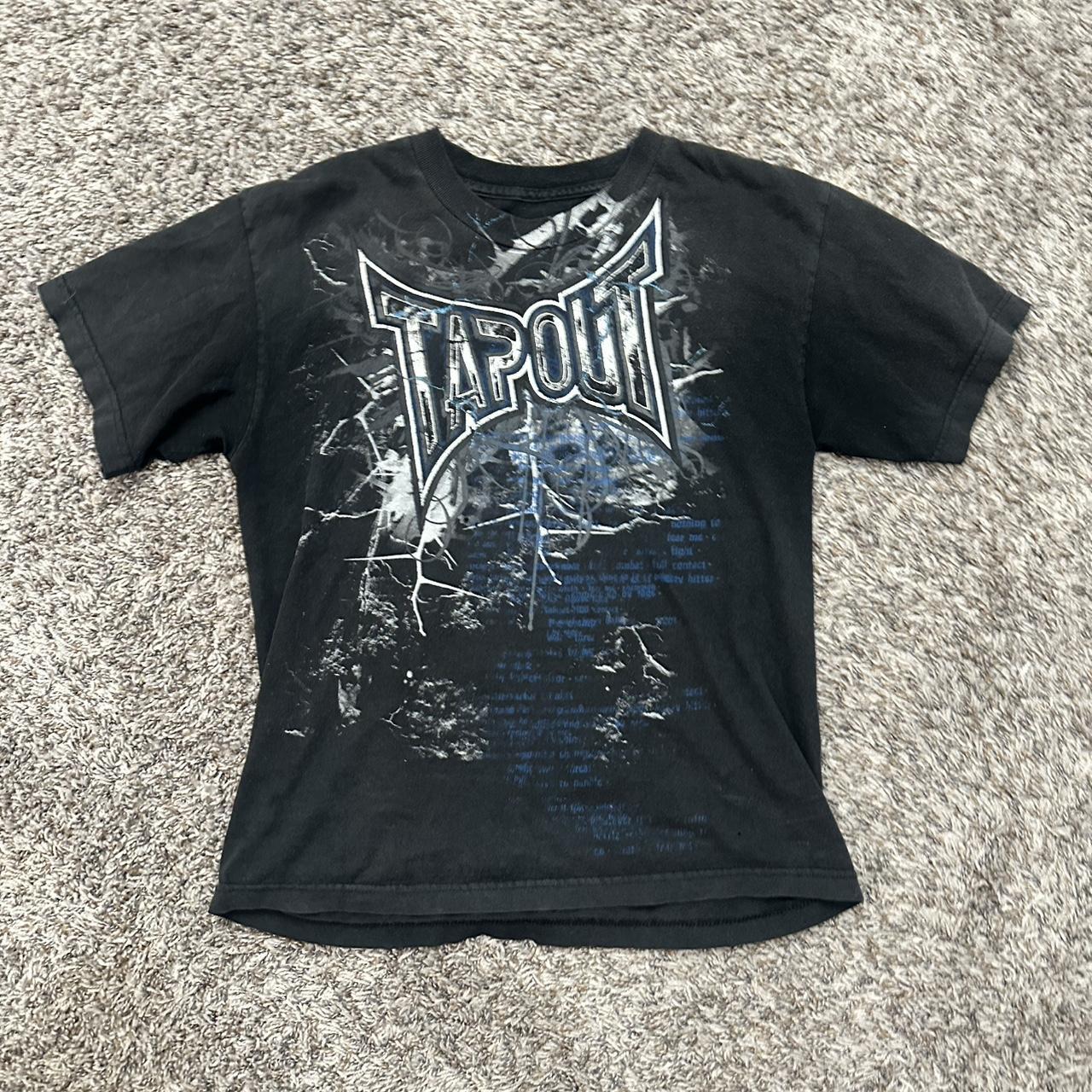 Black and white Tapout graphic tee tiny holes... | Depop
