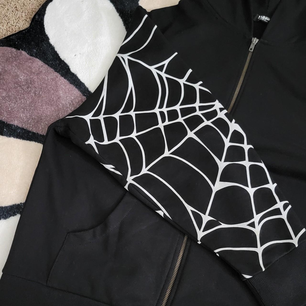 Black hoodie with spider web sleeves, size M but... | Depop