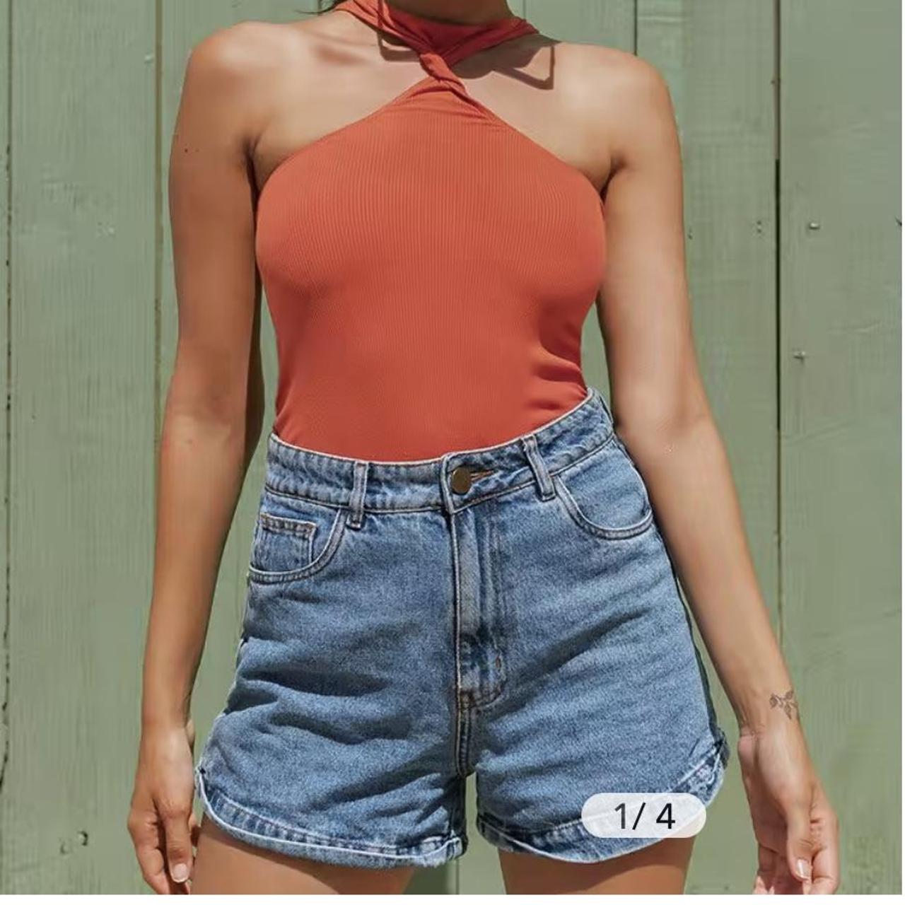 Burnt Orange Carina Rib Twist Front Bodysuit from... - Depop